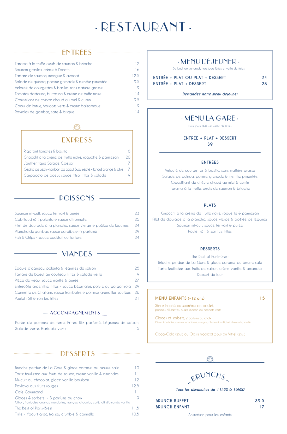 Menu Restaurant La Gare | Porte de la Muette | Paris